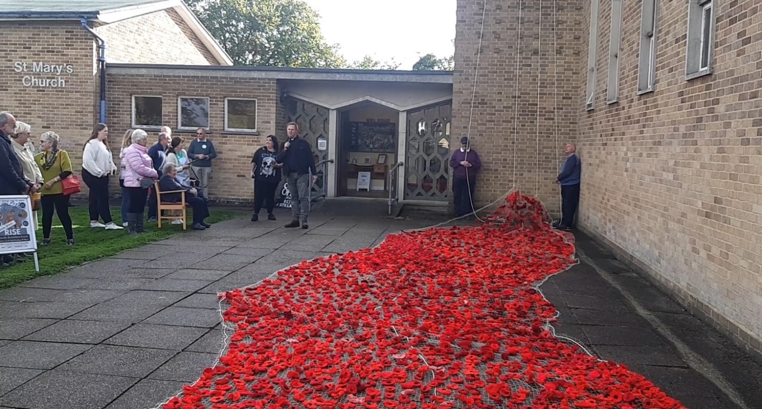 Poppy cascade unveiled at St Mary's Church Tadley - Diocese of Winchester